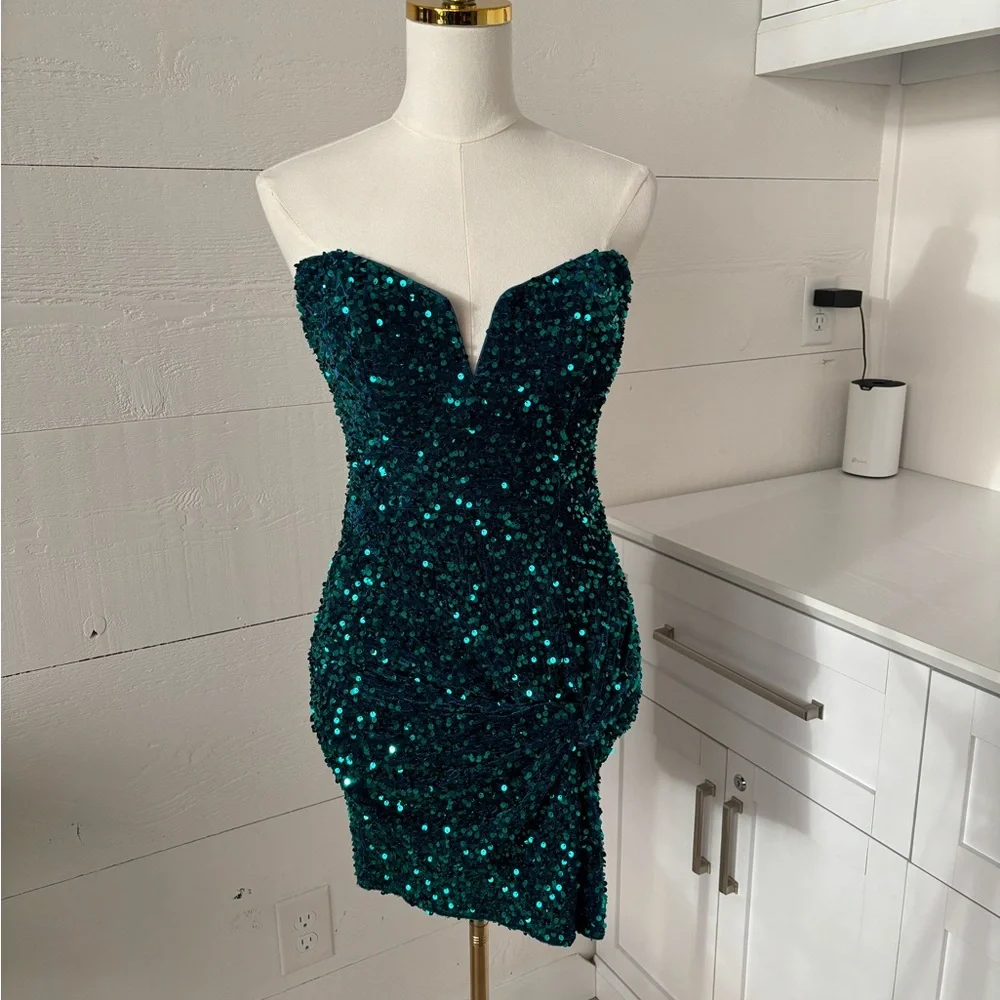 Alyce Paris | Dresses | Alyce Paris Teal Sequin Strapless Prom Dress ...